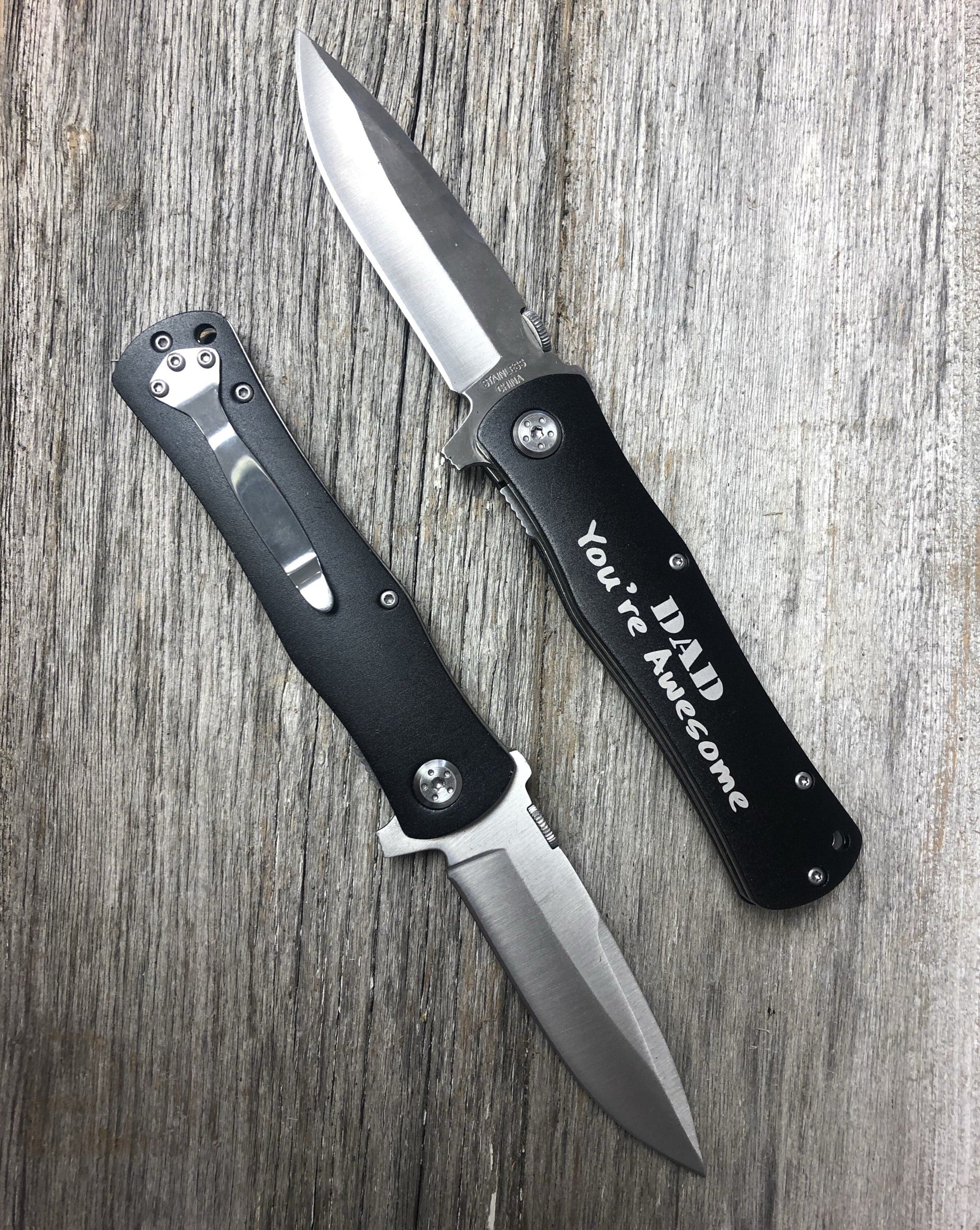 Engraved Knife For Dad. Black Pocket Knife. Dad Is Awesome Pocket Knif ...